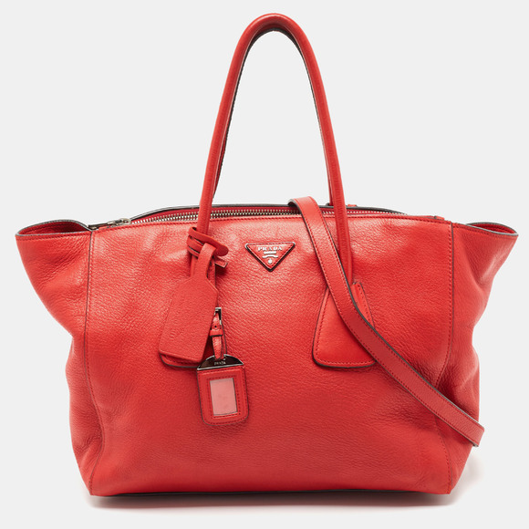 Prada | Bags | Prada Red Leather Shopper Tote | Poshmark